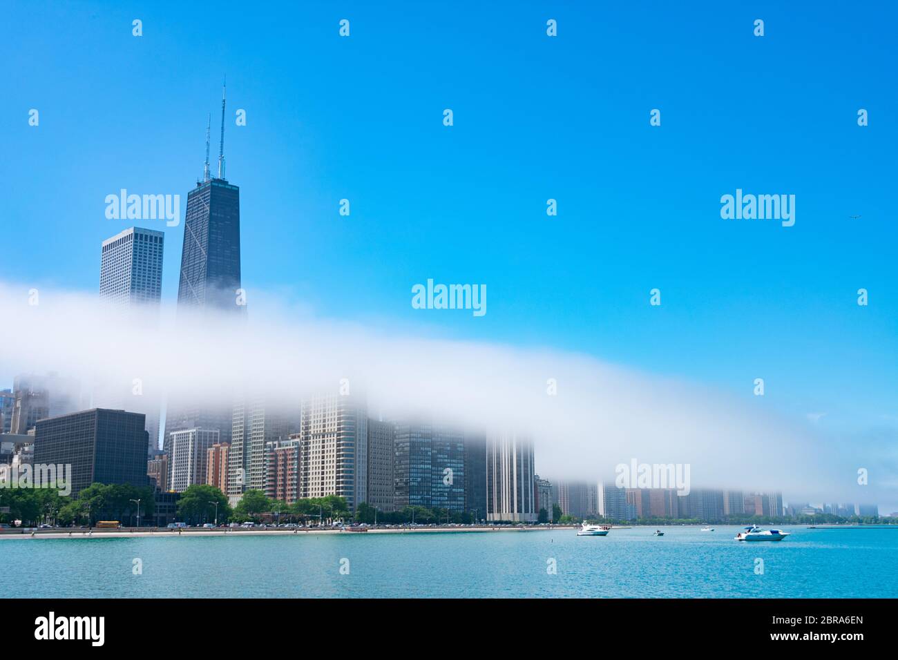 Chicago Skyline with a Low Hanging Fog Cloud over Lake Michigan Stock ...