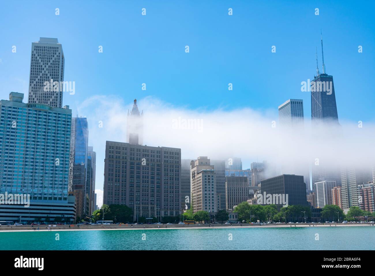 Chicago Skyline with a Low Hanging Fog Cloud over Lake Michigan Stock ...