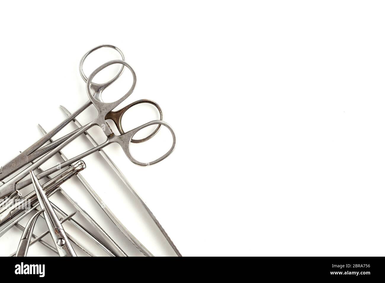 surgical instruments on white isolated background. top view Stock Photo ...