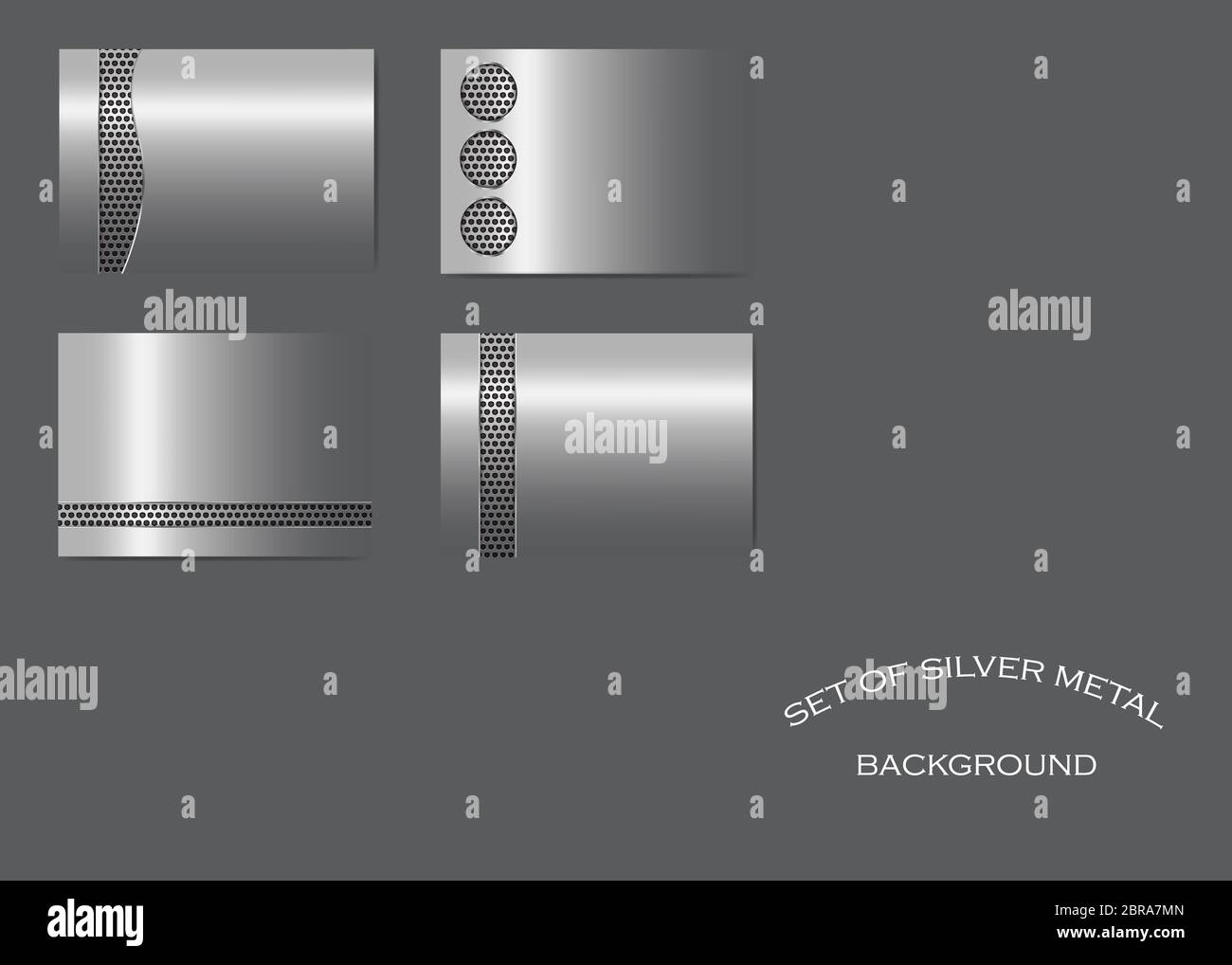 Set of different silver metallic background with dotted stripe. Vector ...