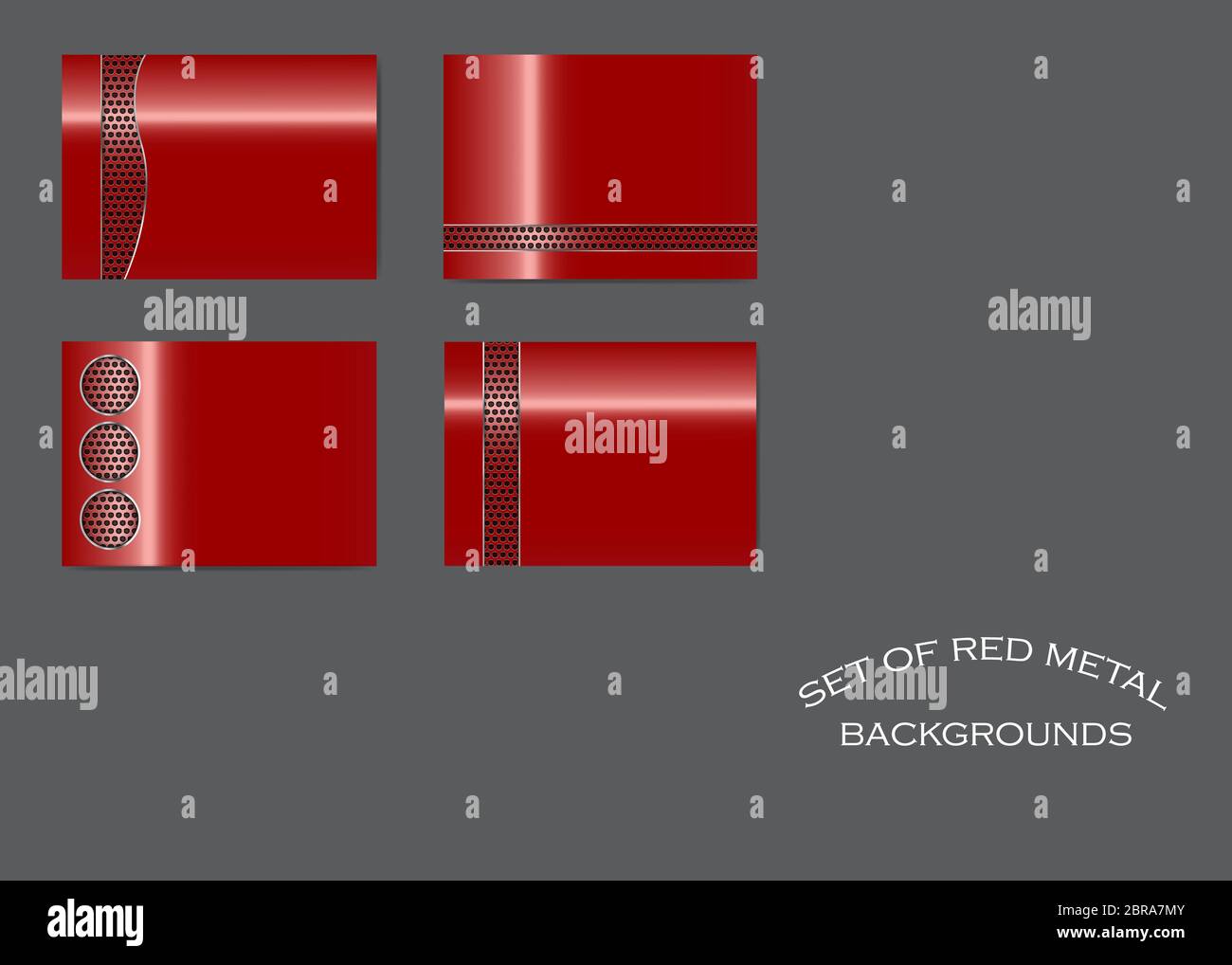Set of four red metallic background with dotted stripe. Vector ...