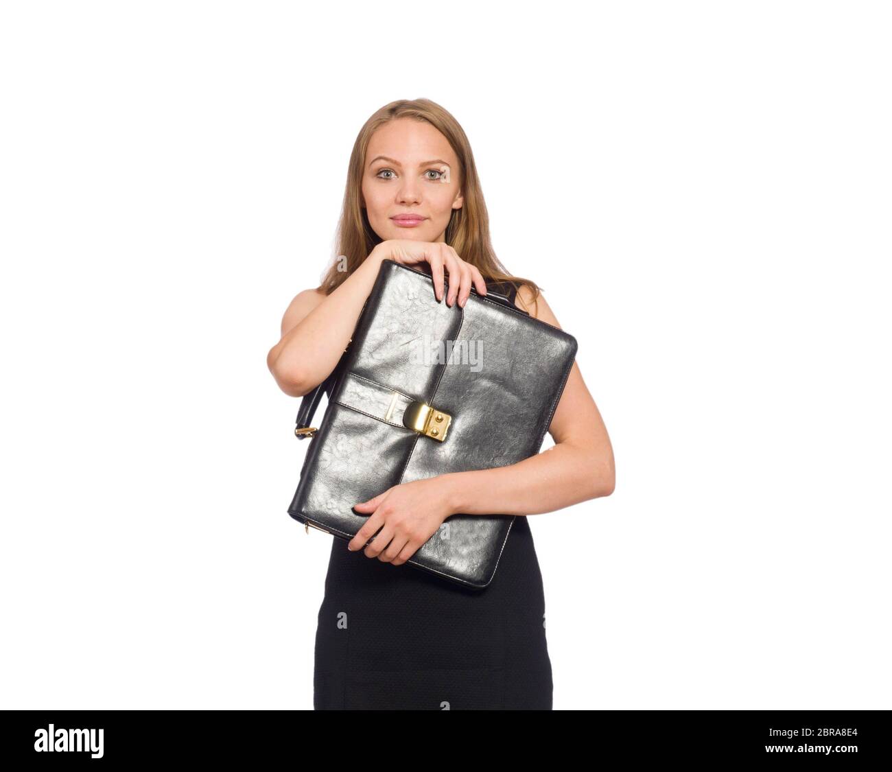 The woman with briefcase isolated on white Stock Photo - Alamy