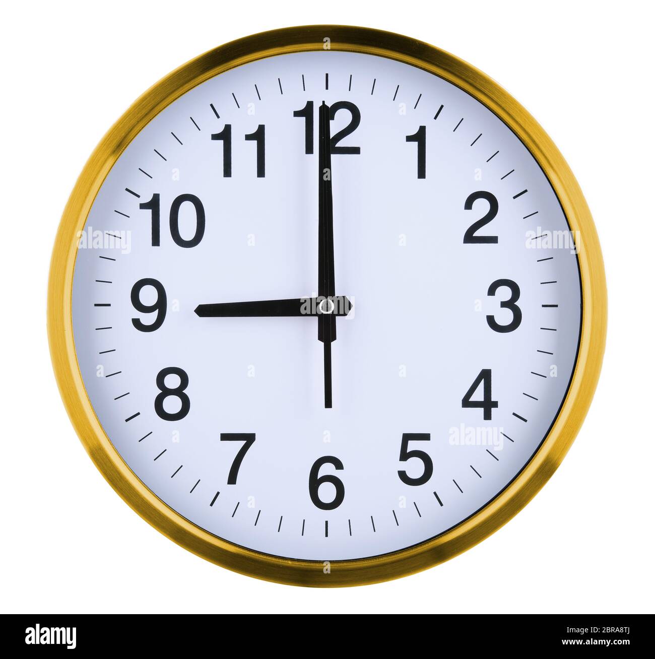 Wall clock isolated on white background. Nine oclock Stock Photo - Alamy