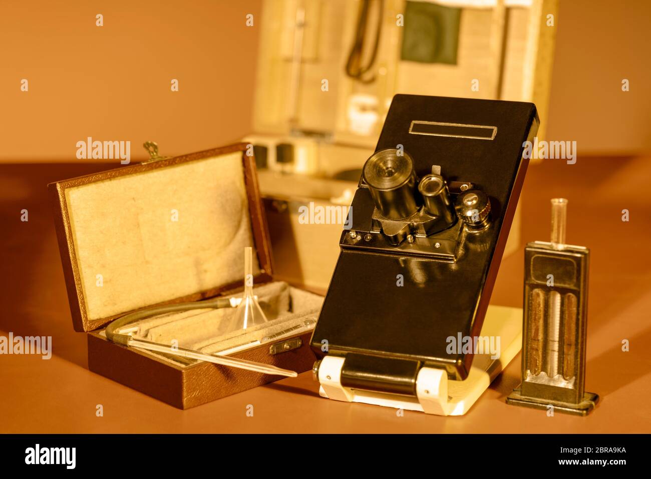 set of historic medical instruments used for blood analysis Stock Photo ...