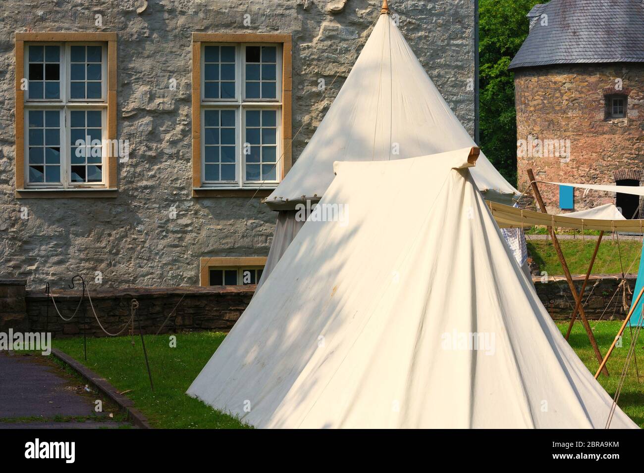 Reconstruction of a tent city, tent camp of the Middle Ages Stock Photo ...