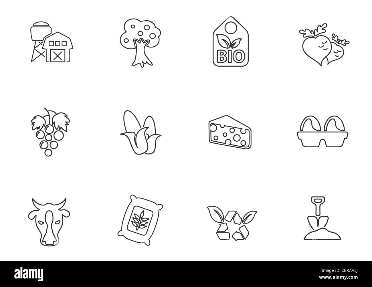 Vector agricultural line icons set for user interface design Stock ...
