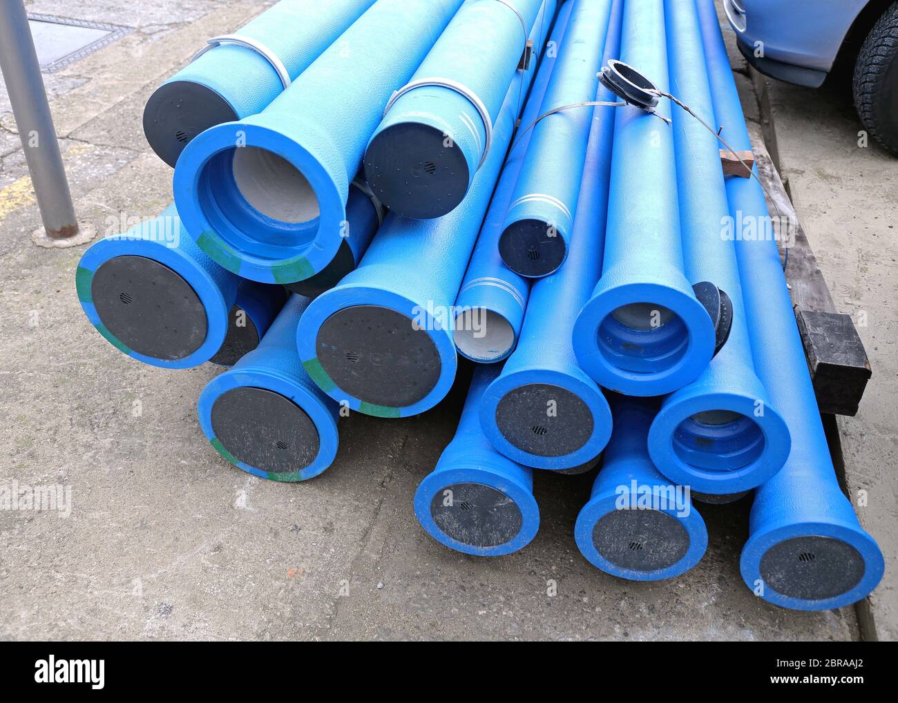 Blue Plastic Pipes For New Water System Stock Photo - Alamy