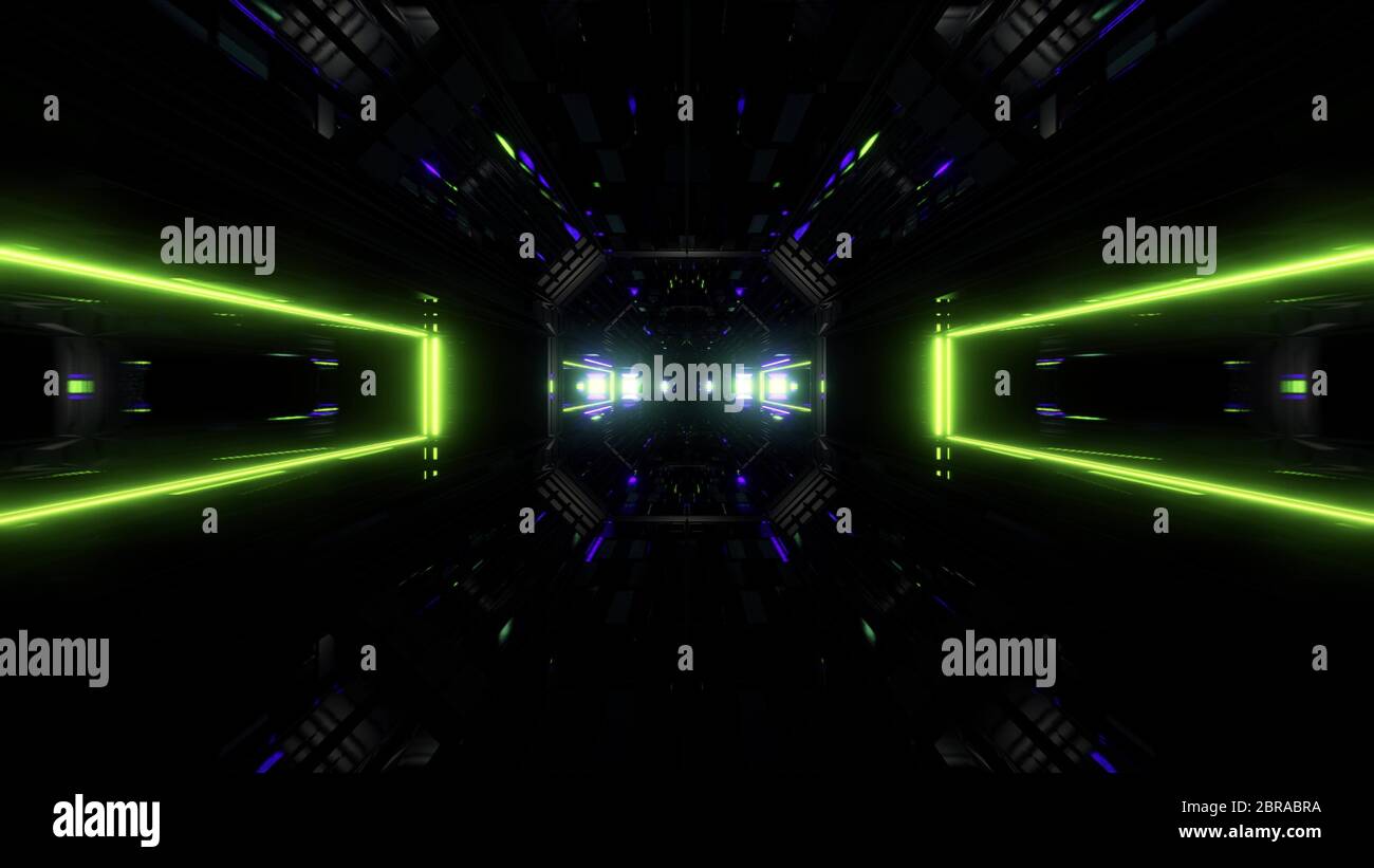 futuristic science-fiction lights glowing tunnel corridor 3d ...