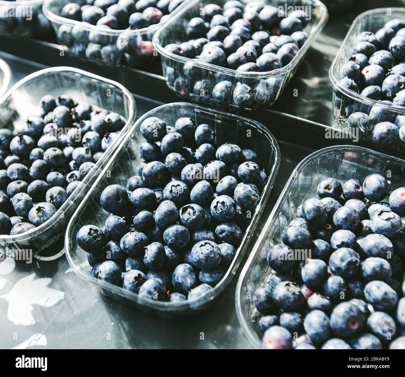 fresh ripe blueberry in plastic box ready for sale at local farmers ...