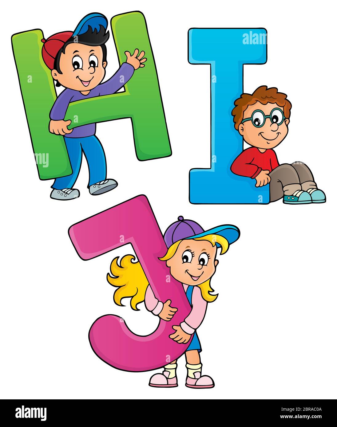 Children with letters HIJ - picture illustration Stock Photo - Alamy