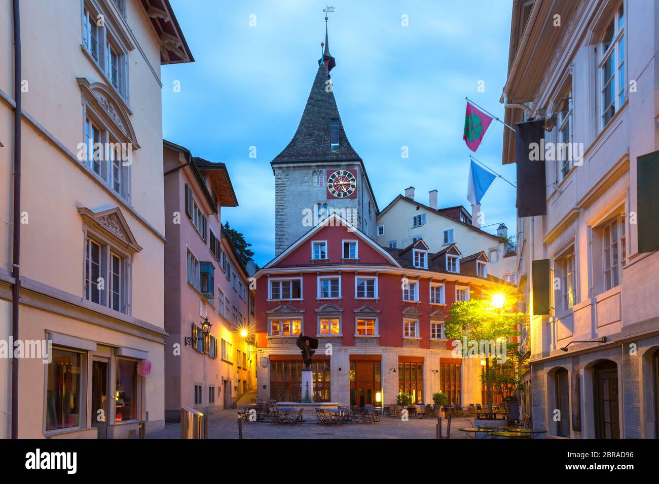Night street in the Old Town of Zurich, the largest city in Switzerland ...