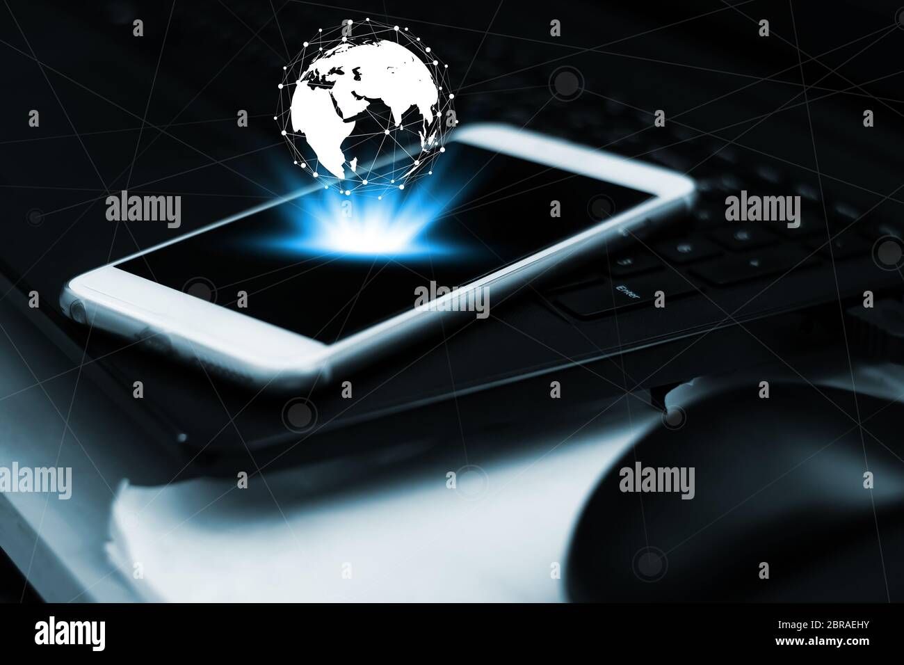 Networking and internet connection concept, Smart phone mobile on ...