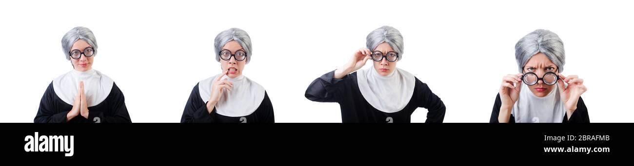 The comic nun isolated on white Stock Photo - Alamy