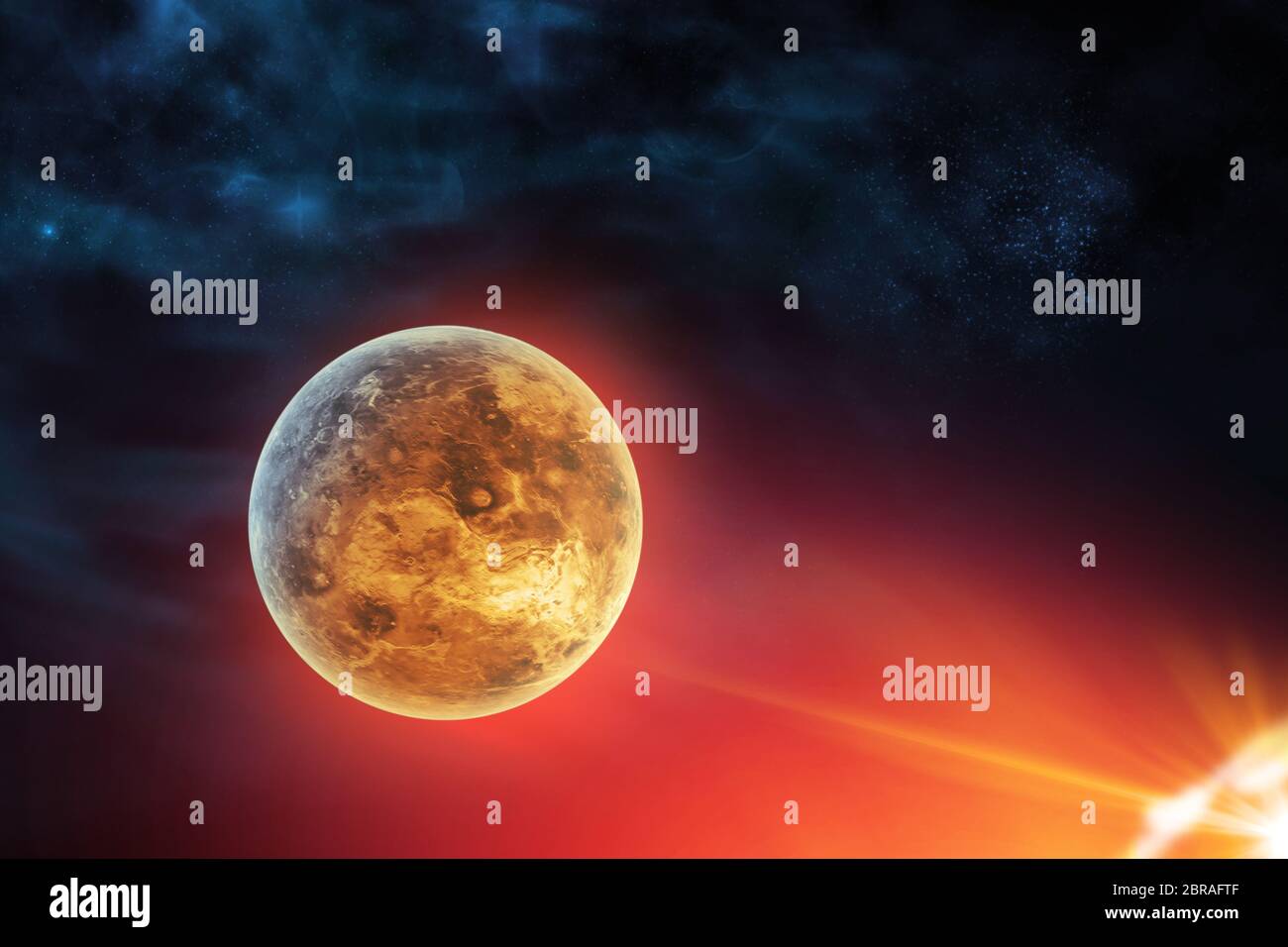 Celestial digital art, Venus planet in outer space near sun, stars and ...