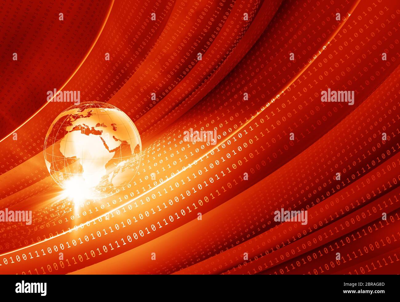 Earth globe with digital binary codes graphical red theme background ...