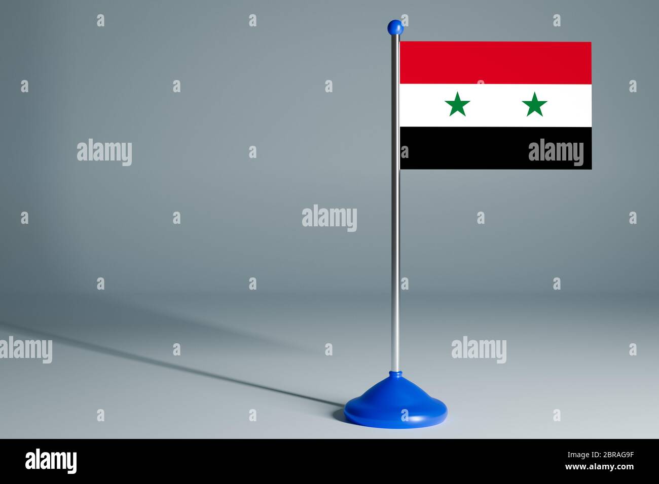 The 3d rendering realistic national flag of Syria on steel pole on gray ...