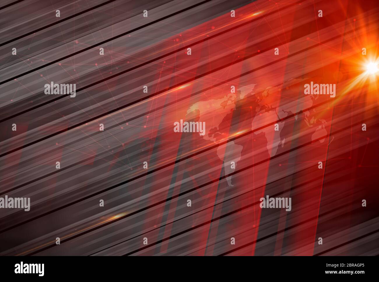 Global connectivity concept, red theme background with lens flare at ...