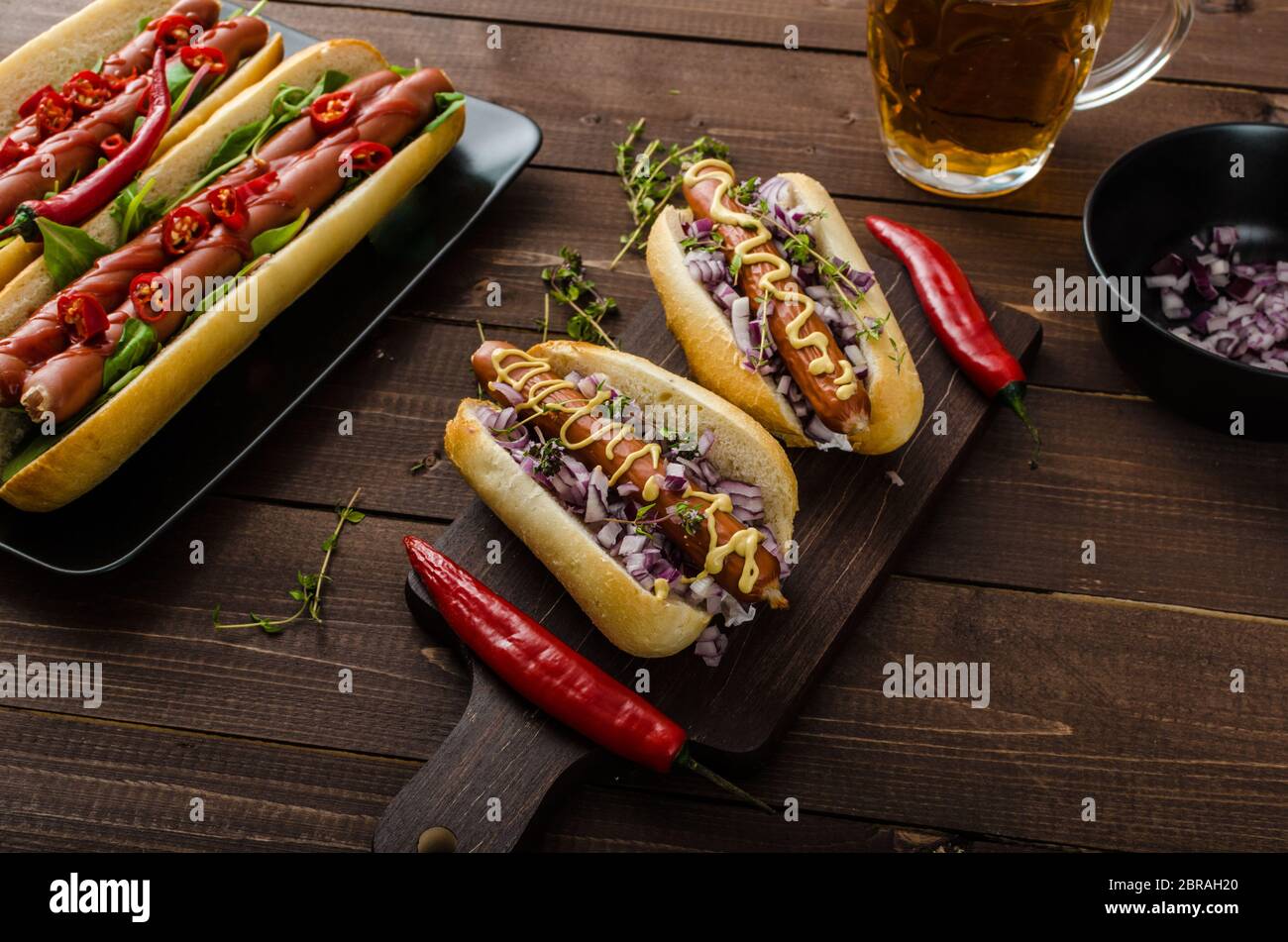 All beef dogs variations, nice hot dogs with beer, differend sizes and ...