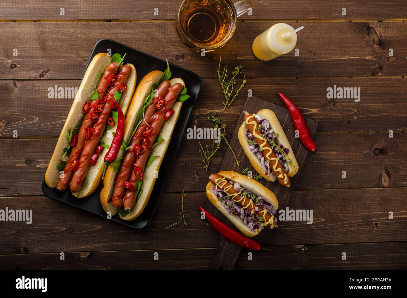 All beef dogs variations, nice hot dogs with beer, differend sizes and ...