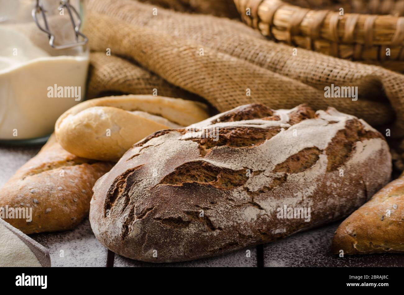 Fresh Farmer rustic style bread with pastry, baked in oven from leaven ...