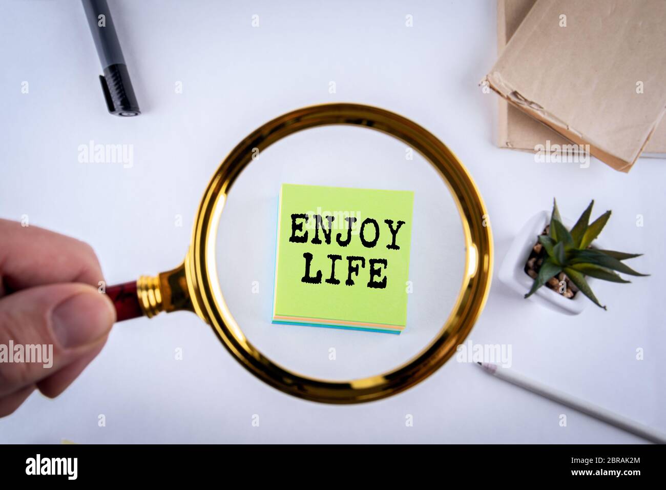 ENJOY LIFE. Motivation, inspiration, wish and suggestion concept . Man ...