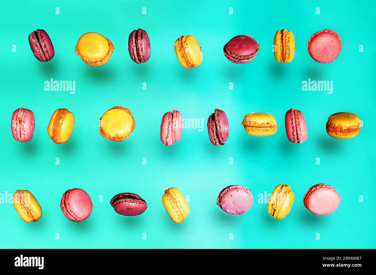 Macaroon cookies flying and floating in the air Stock Photo - Alamy