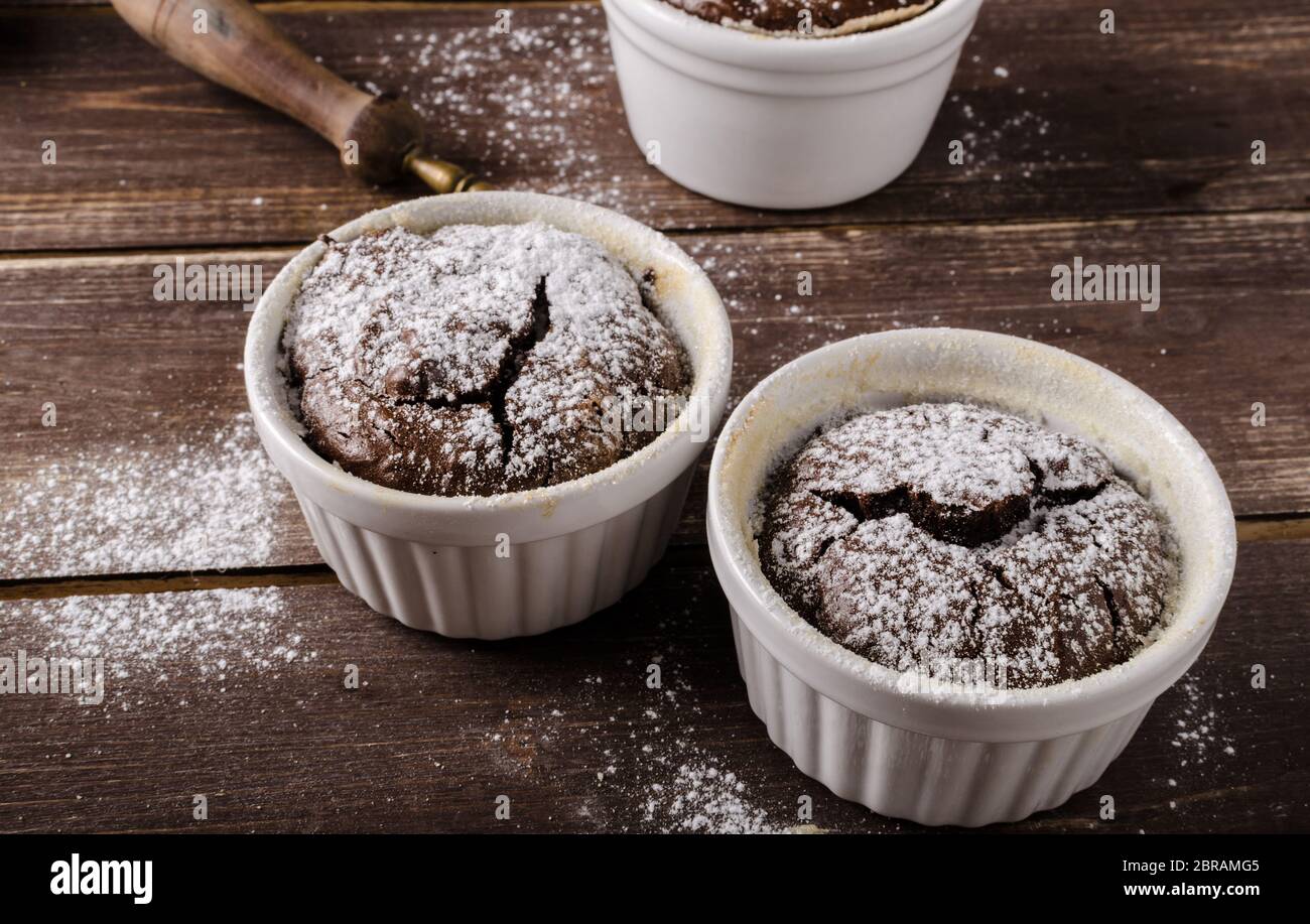 Chocolate souffle home, baked in oven from hight quality cocoa Stock ...