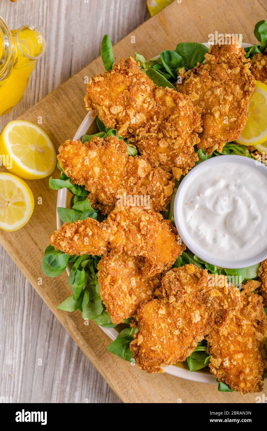 Crispy chicken strips bbq sauce hi-res stock photography and images - Alamy