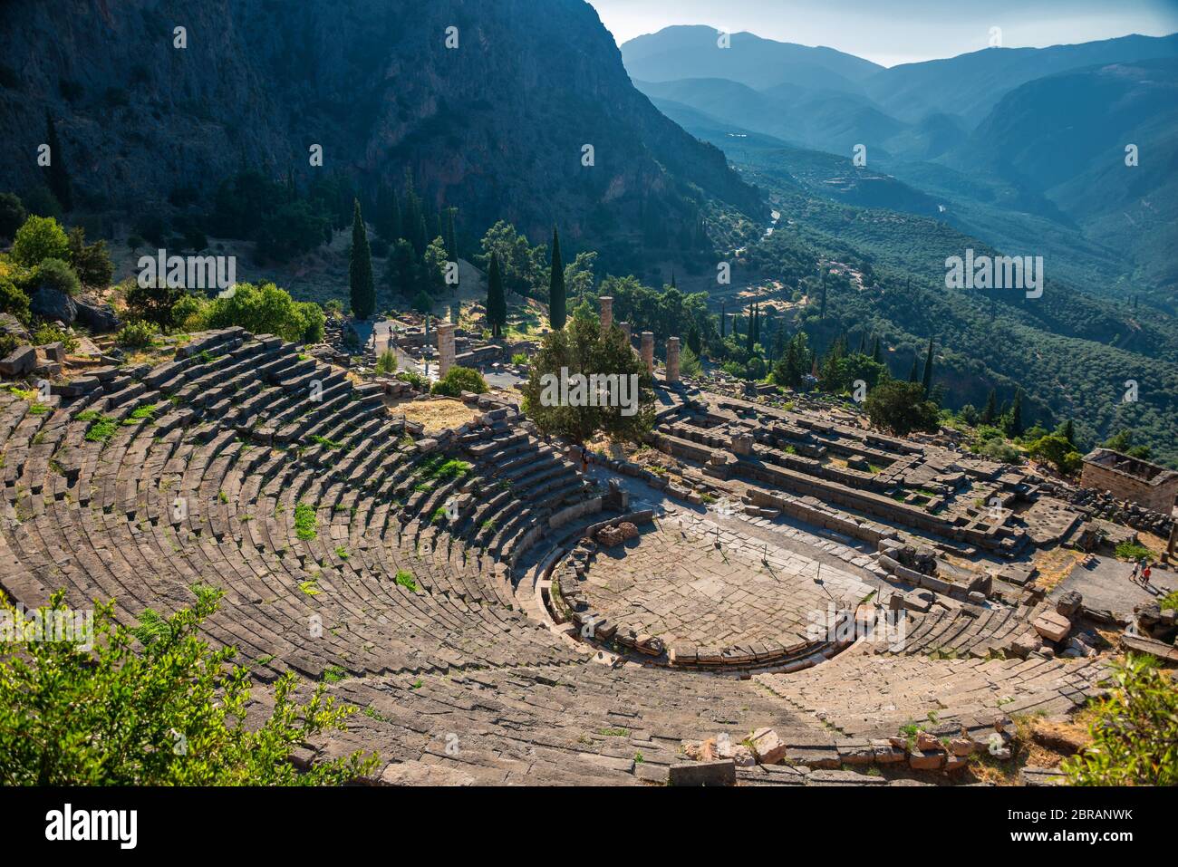 Ancient theatre of Delphi with temple of Apollo , panoramic view from ...