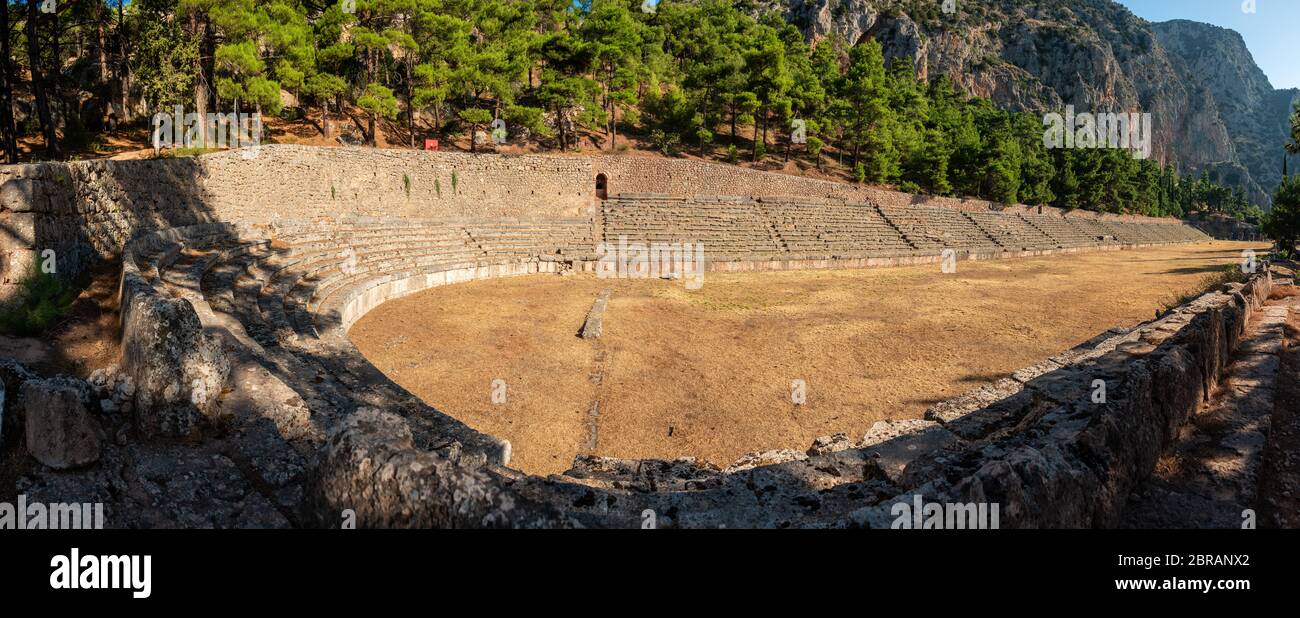 Panoramic view of the Ancient stadium in Delphi, Greece Stock Photo - Alamy