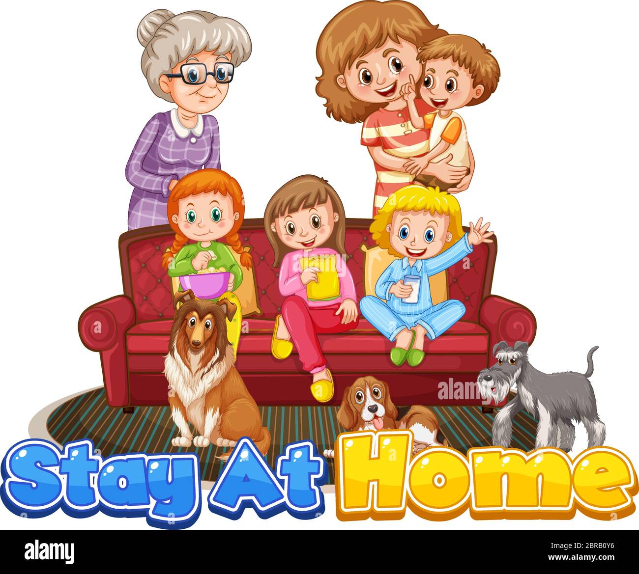Family member with stay at home sign illustration Stock Vector Image ...