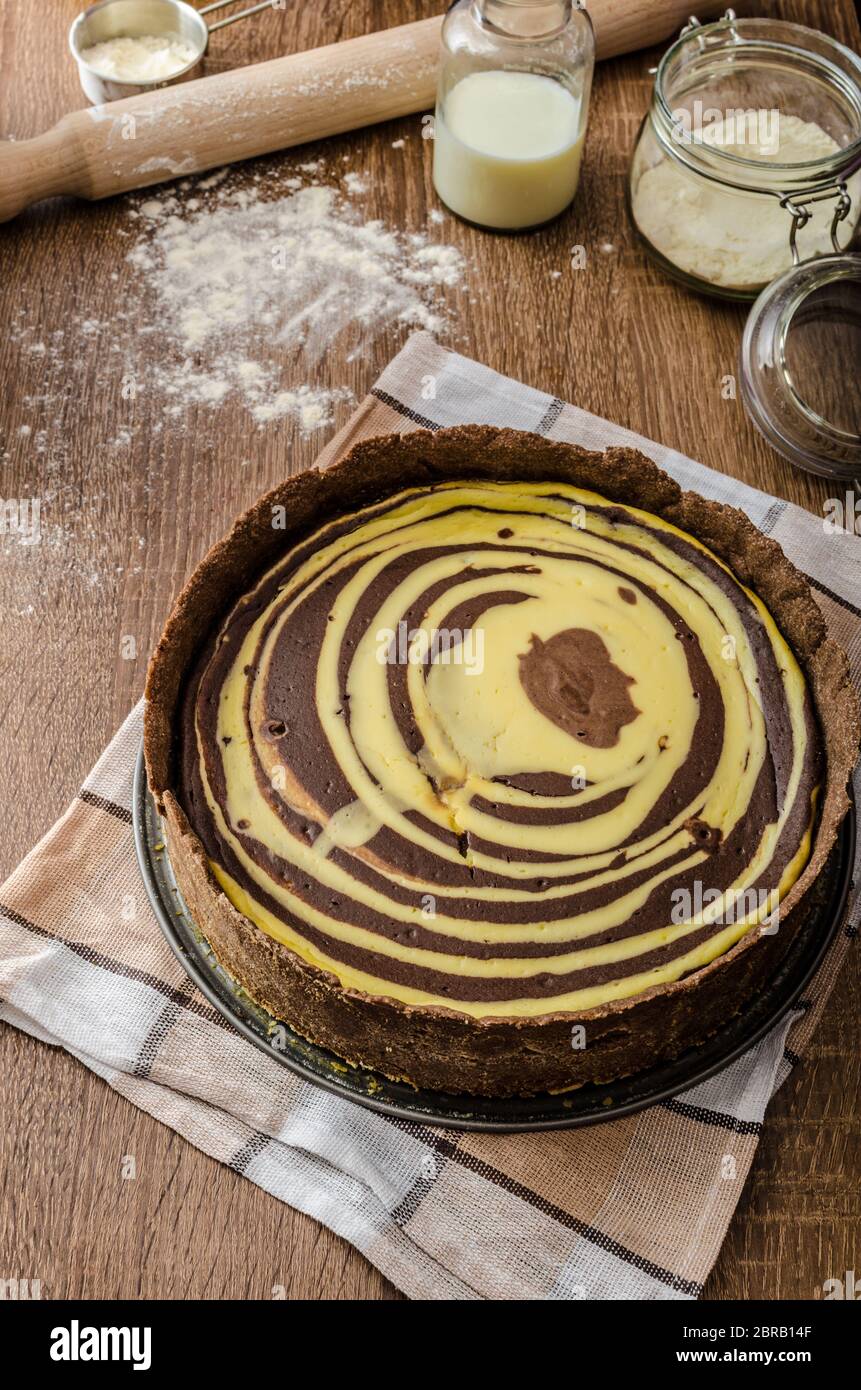 Cheesecake with honey and chocolate, homemade, two colours cake Stock ...
