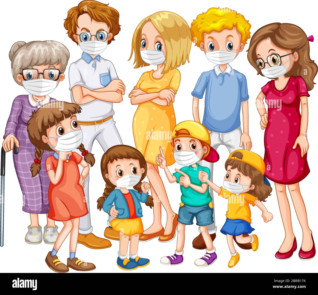 Group of family member wearing mask illustration Stock Vector Image ...