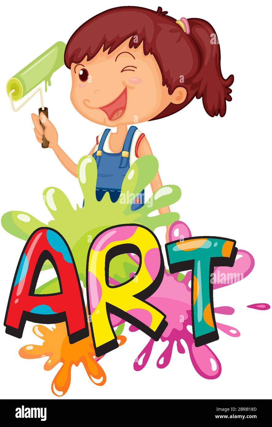 Font design for word art with cute girl painting illustration Stock ...