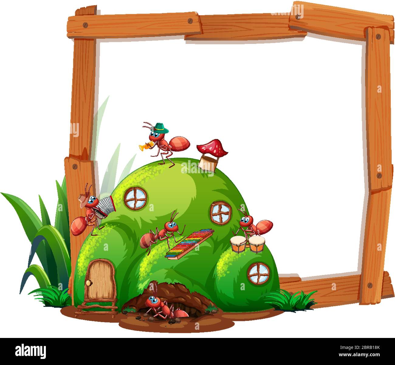 Border template design with insects in the garden background ...