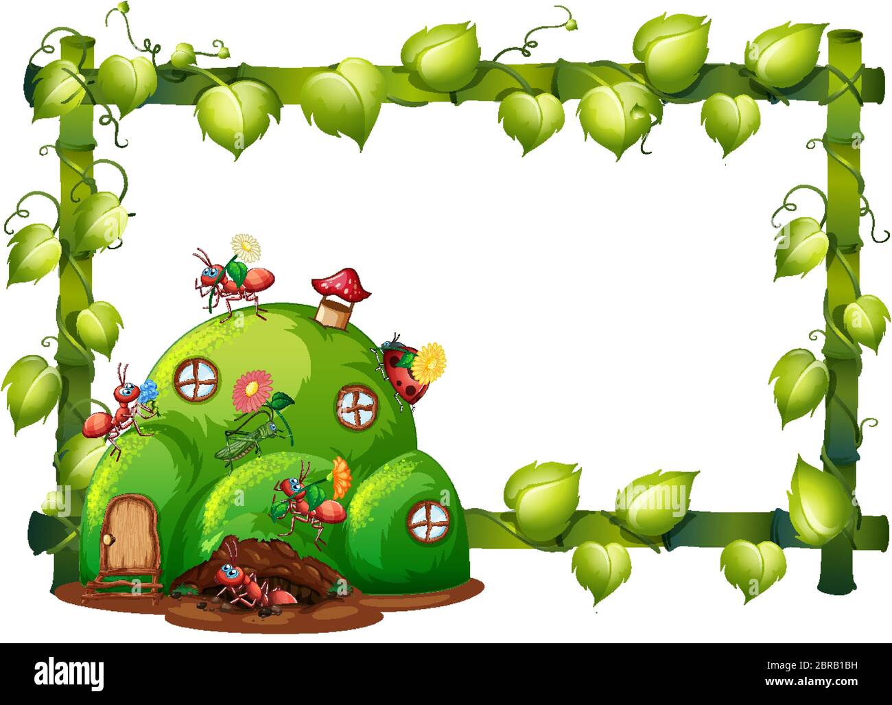Border template design with insects in the garden background ...