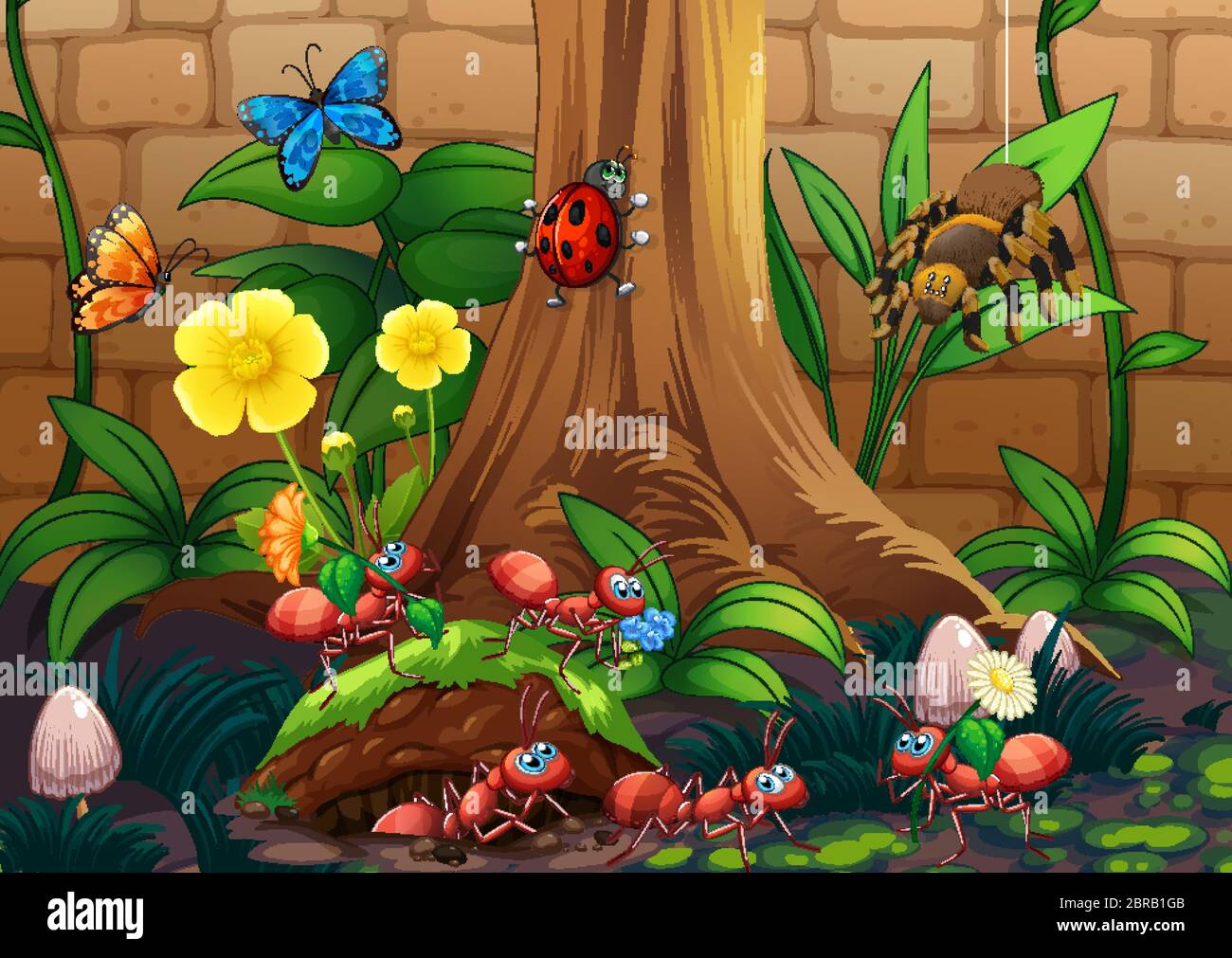 Scene with plants and insects in the garden illustration Stock Vector ...