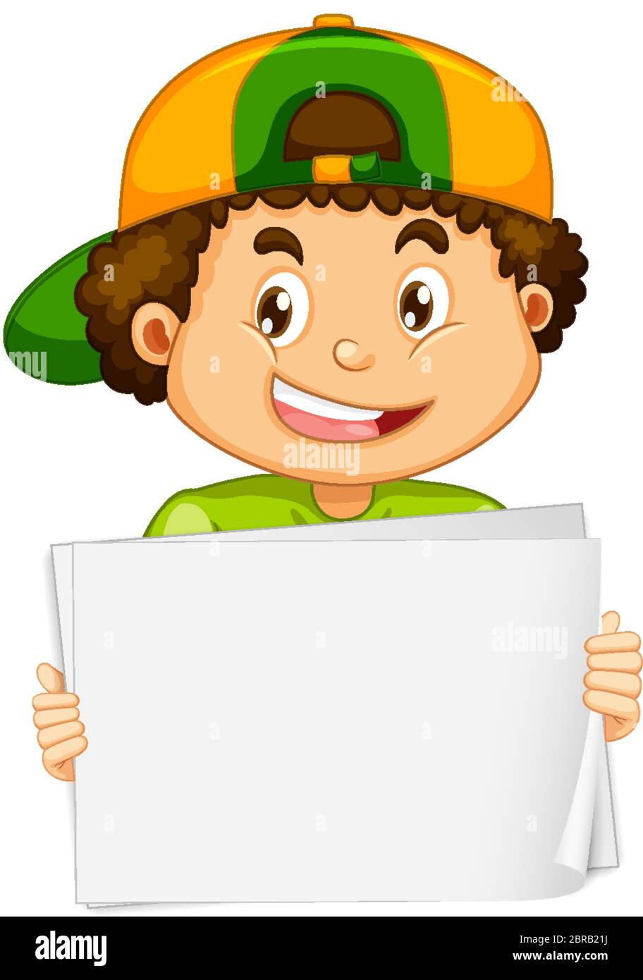 Blank sign template with cute boy on white background illustration ...