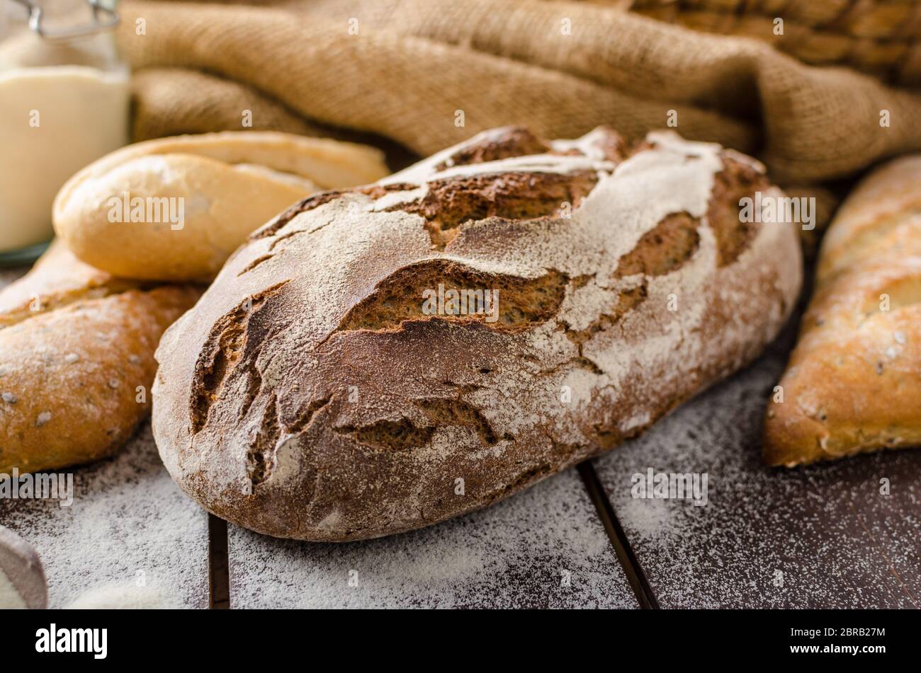 Fresh Farmer rustic style bread with pastry, baked in oven from leaven ...