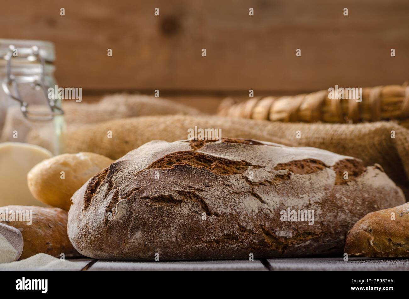 Fresh Farmer rustic style bread with pastry, baked in oven from leaven ...
