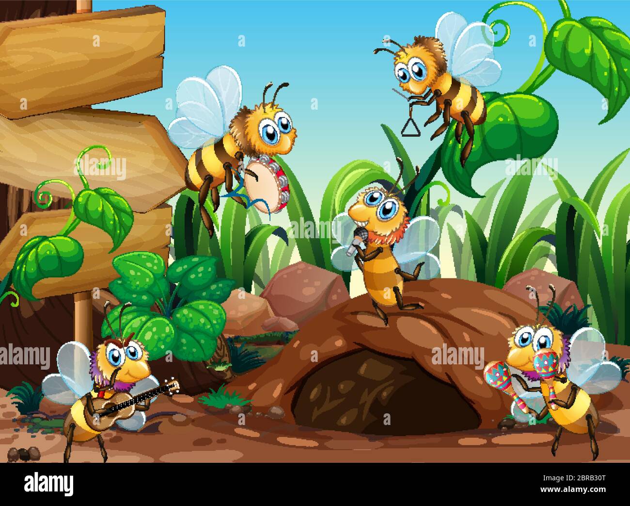 Scene with plants and insects in the garden illustration Stock Vector ...