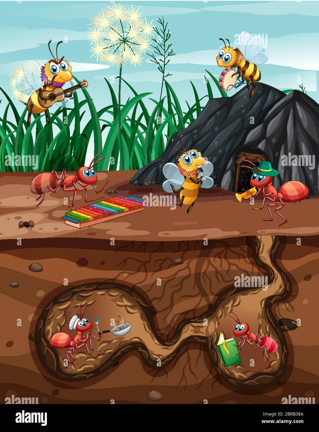 Insect playing music in nature illustration Stock Vector Image & Art ...