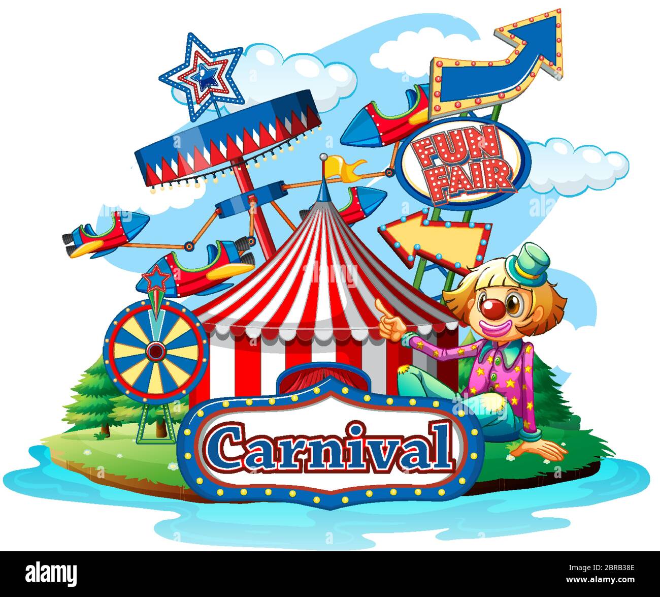 Scene with clown in the circus on white background illustration Stock ...