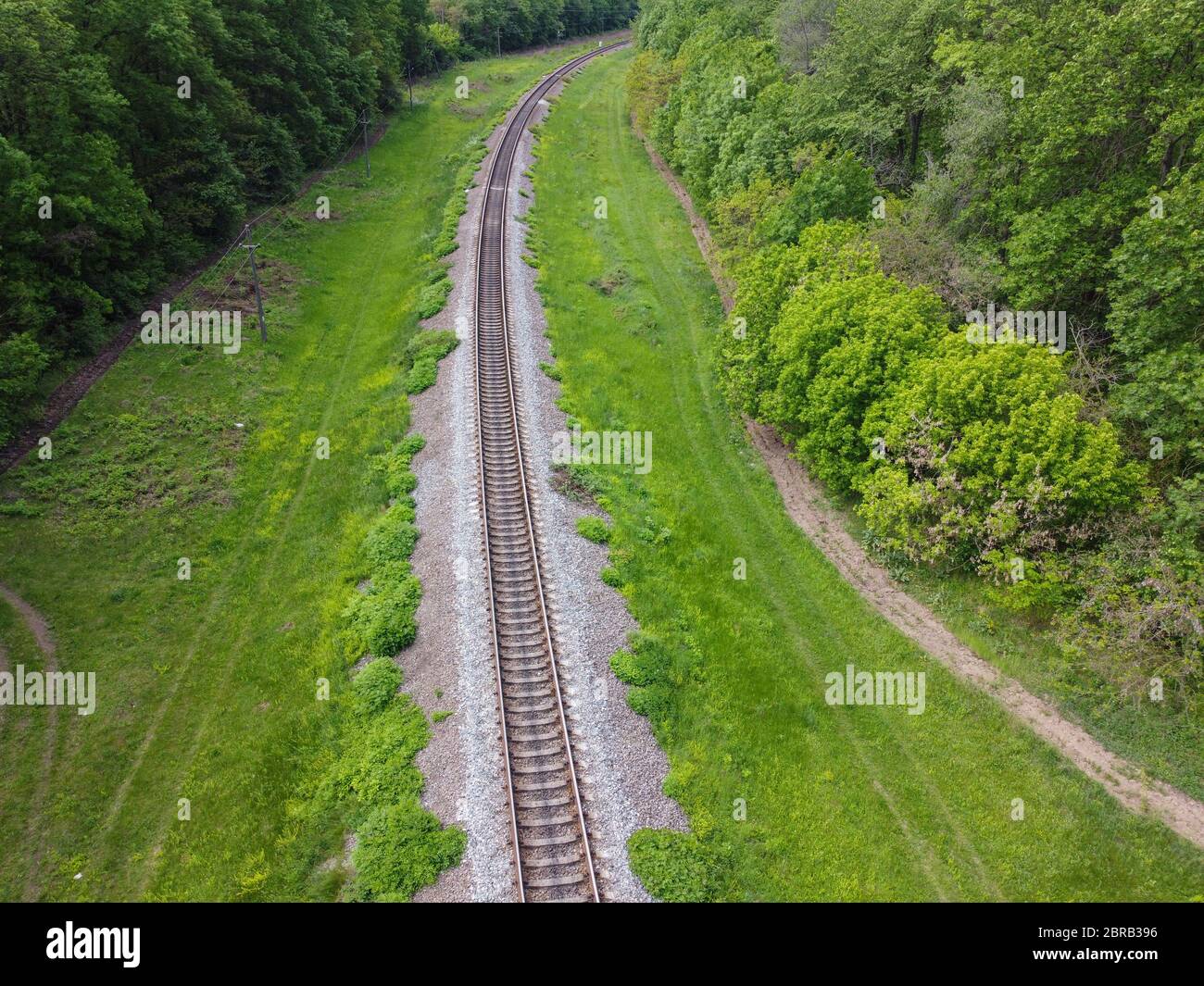 Road for the train, railway tracks outside the city where beautiful ...