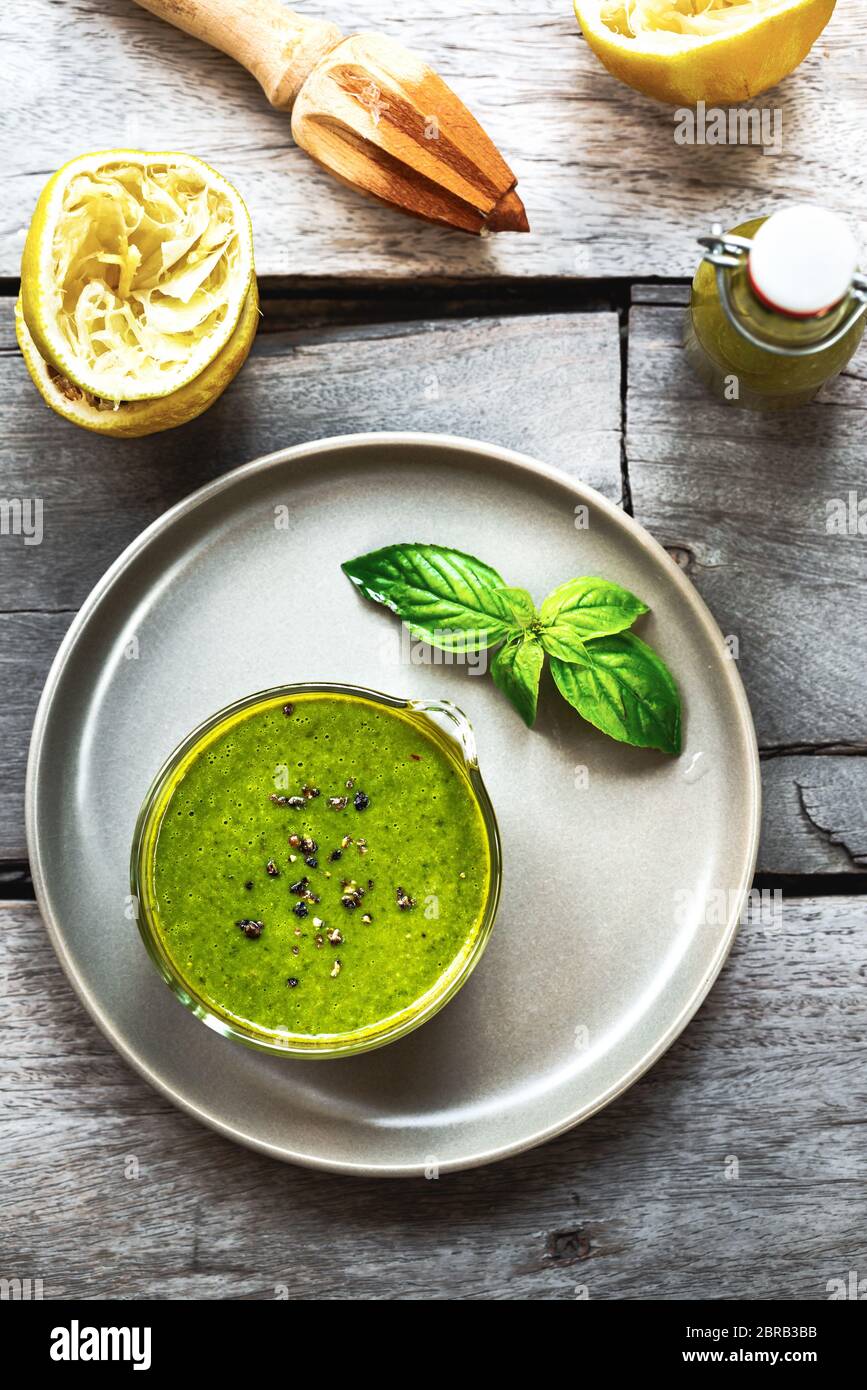 Homemade Basil with Lemon Salad dressing Stock Photo - Alamy