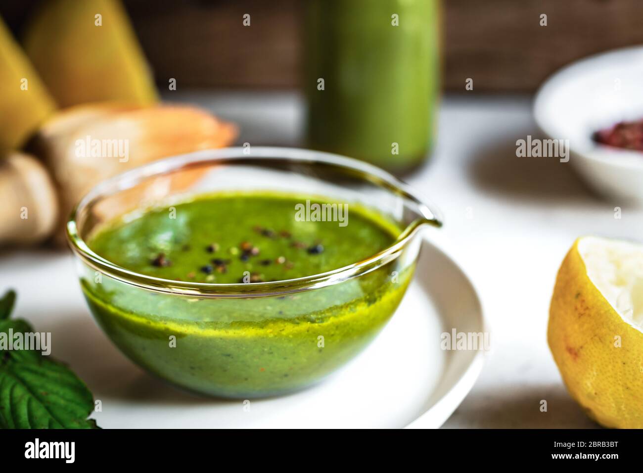 Homemade Basil with Lemon Salad dressing Stock Photo - Alamy