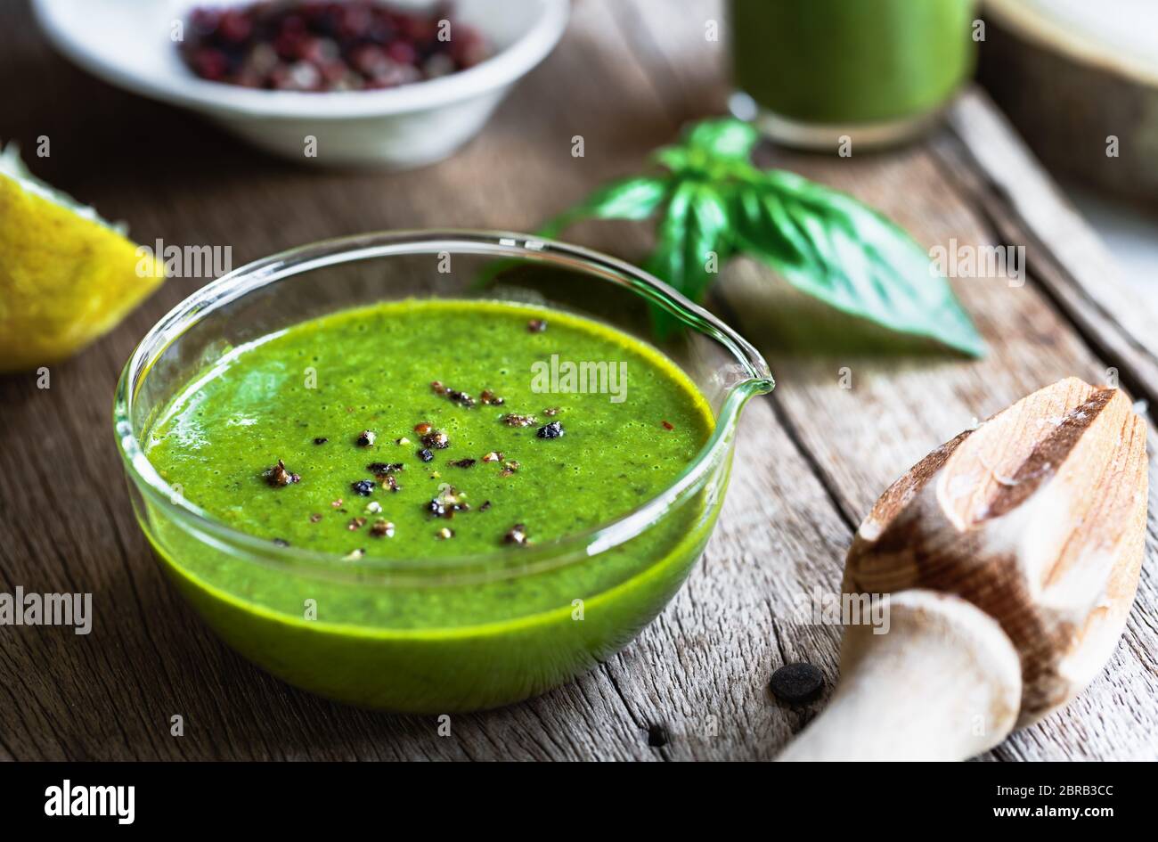 Homemade Basil with Lemon Salad dressing Stock Photo - Alamy