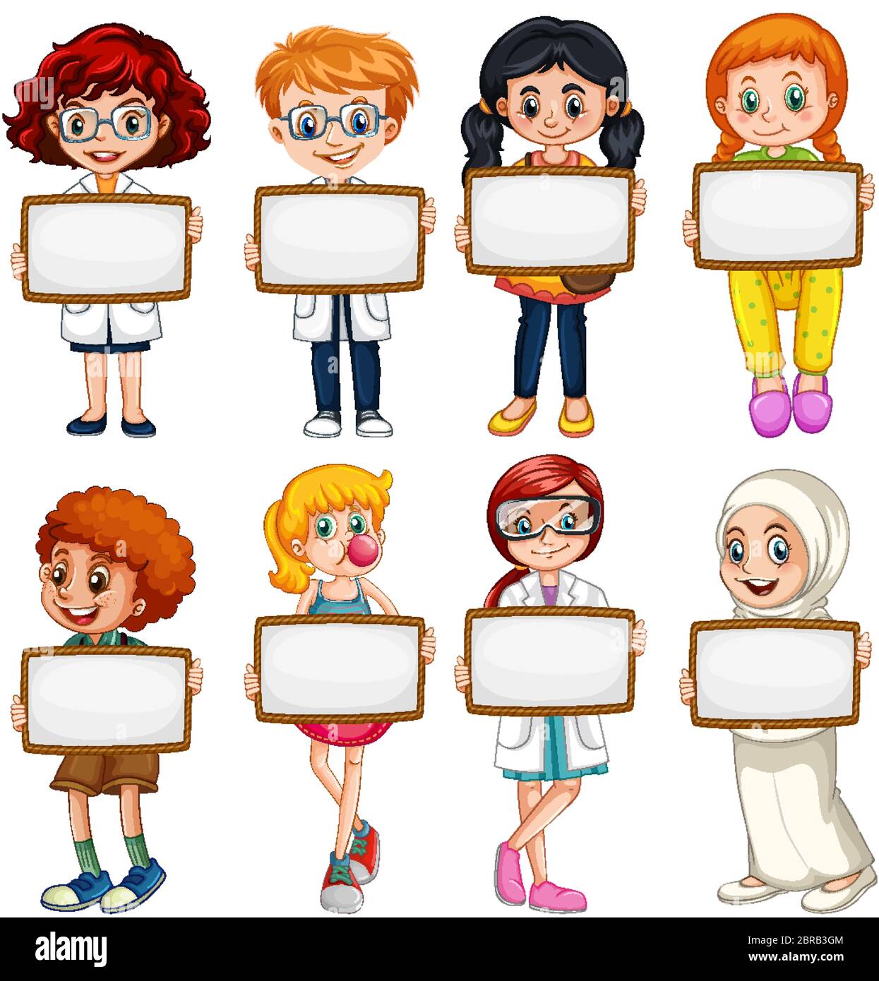 Blank sign template with happy children on white background ...