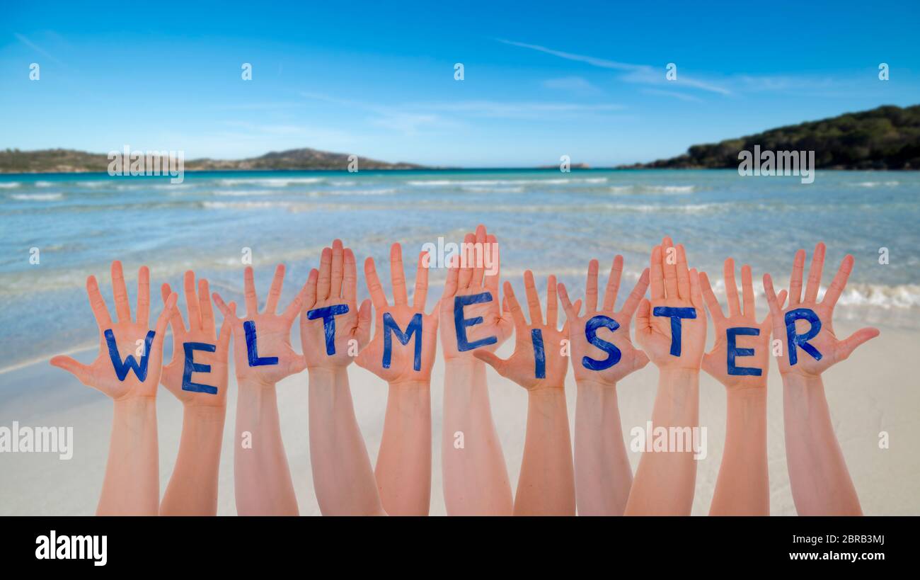 Many Hands Building German Word Weltmeister Means World Champion ...