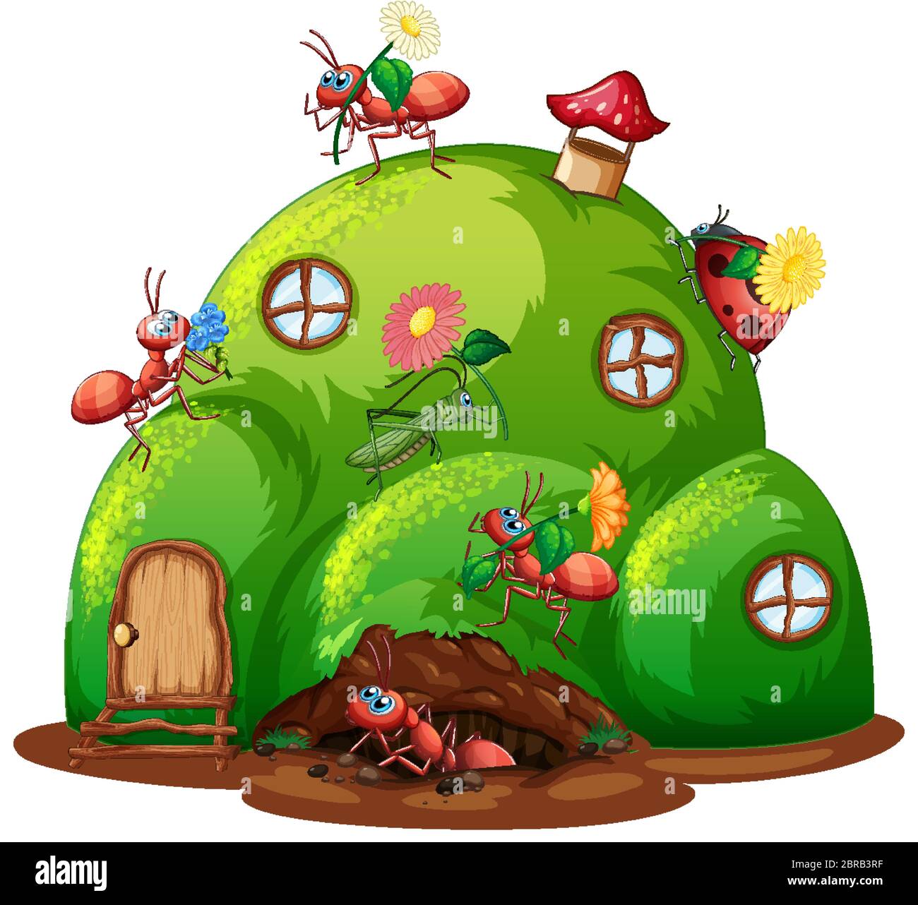 Hill house with many insects on the house illustration Stock Vector ...